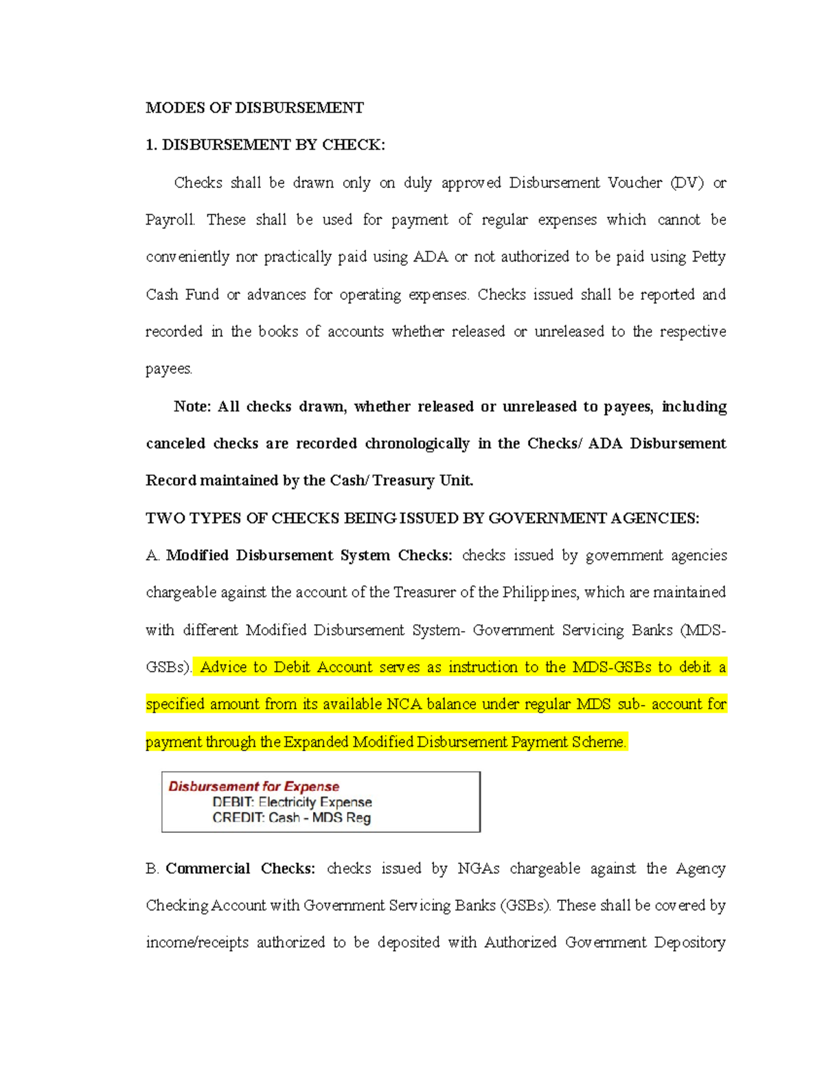 Cash and Check Disbursement Guidelines for Government Agencies - Studocu