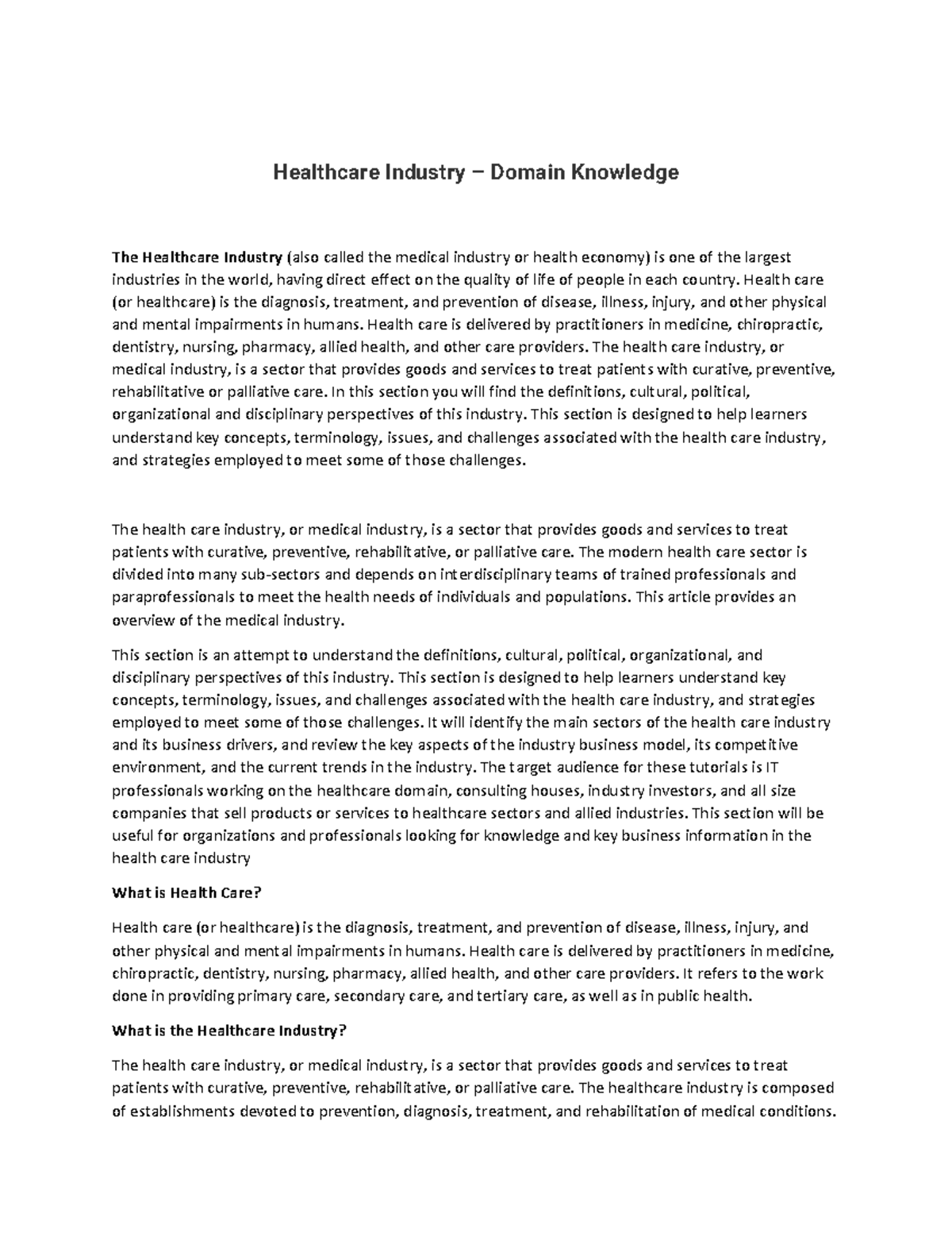 Healthcare Domain Knowledge: Overview and Key Concepts - Studocu
