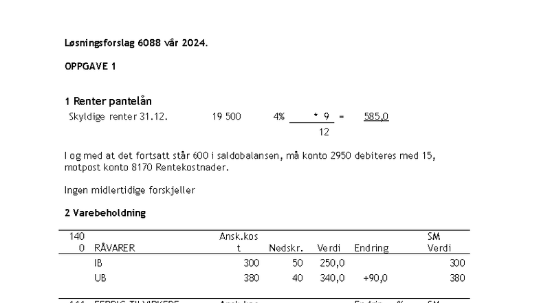 Sensorveiledning 6088 - Finansregnskap og Regnskapsteori Vår 2024 - Studocu