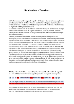 biokemi - seminarium om proteiner - 1. Förekomsten av polära respektive ...
