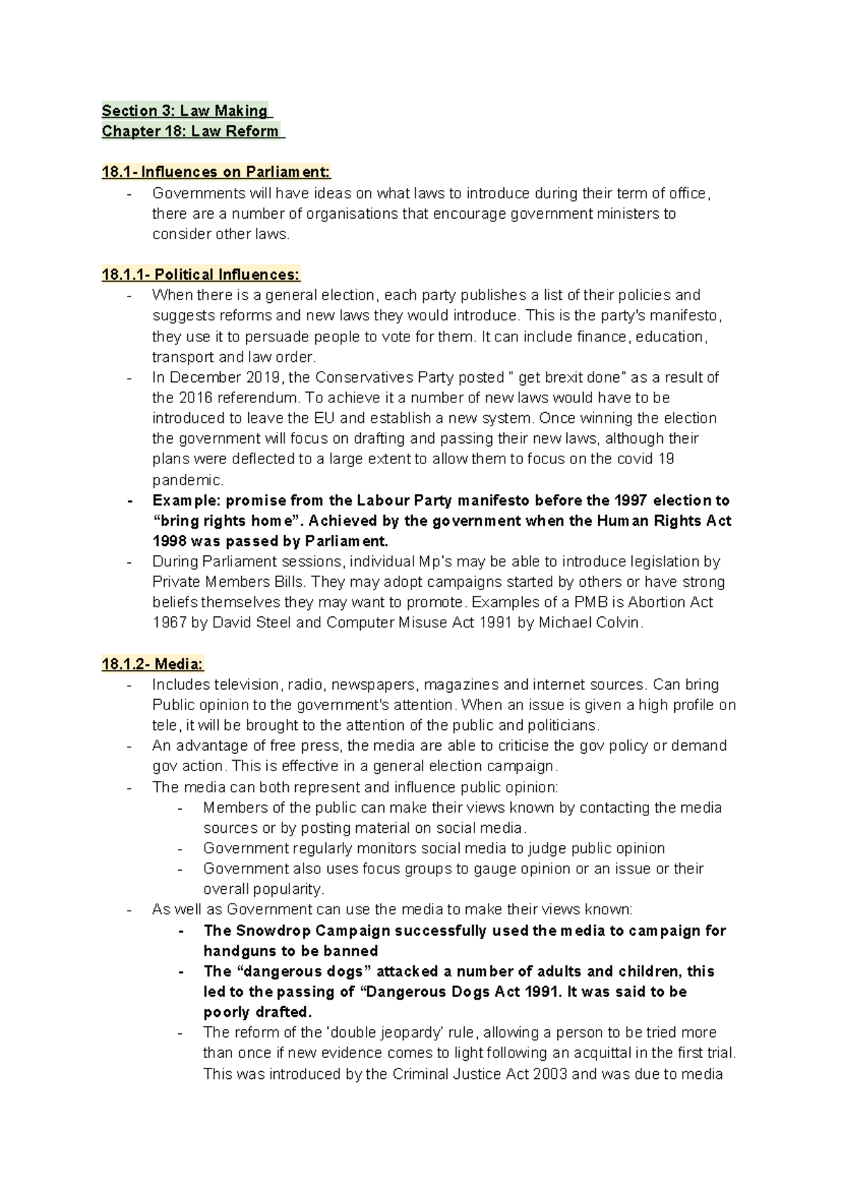 Law Section 3 Chapter 18: Influences on Law Reform in Term 1 - Studocu