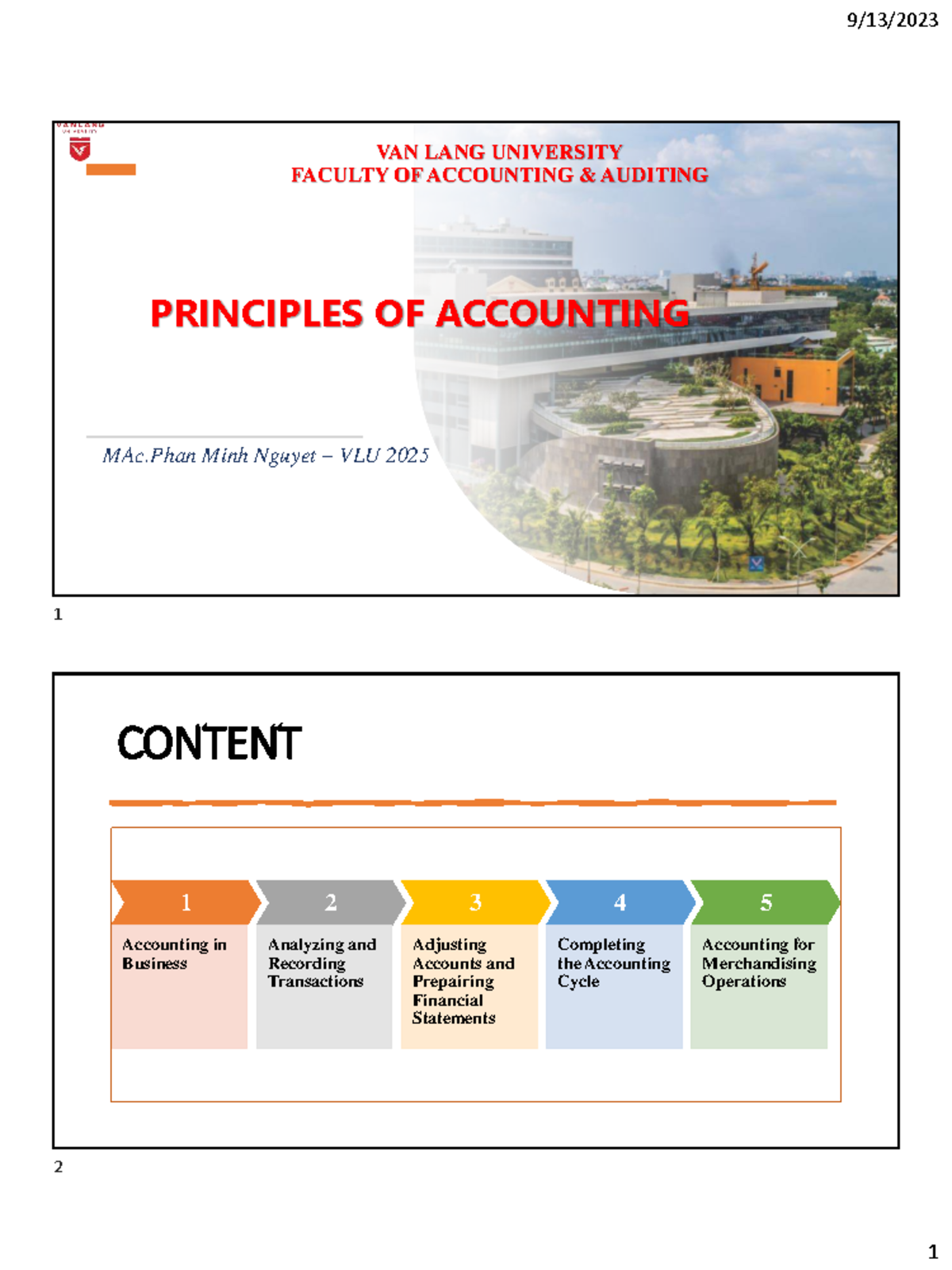 VLU 2025: Principles of Accounting - Chapter 1 Overview - Studocu