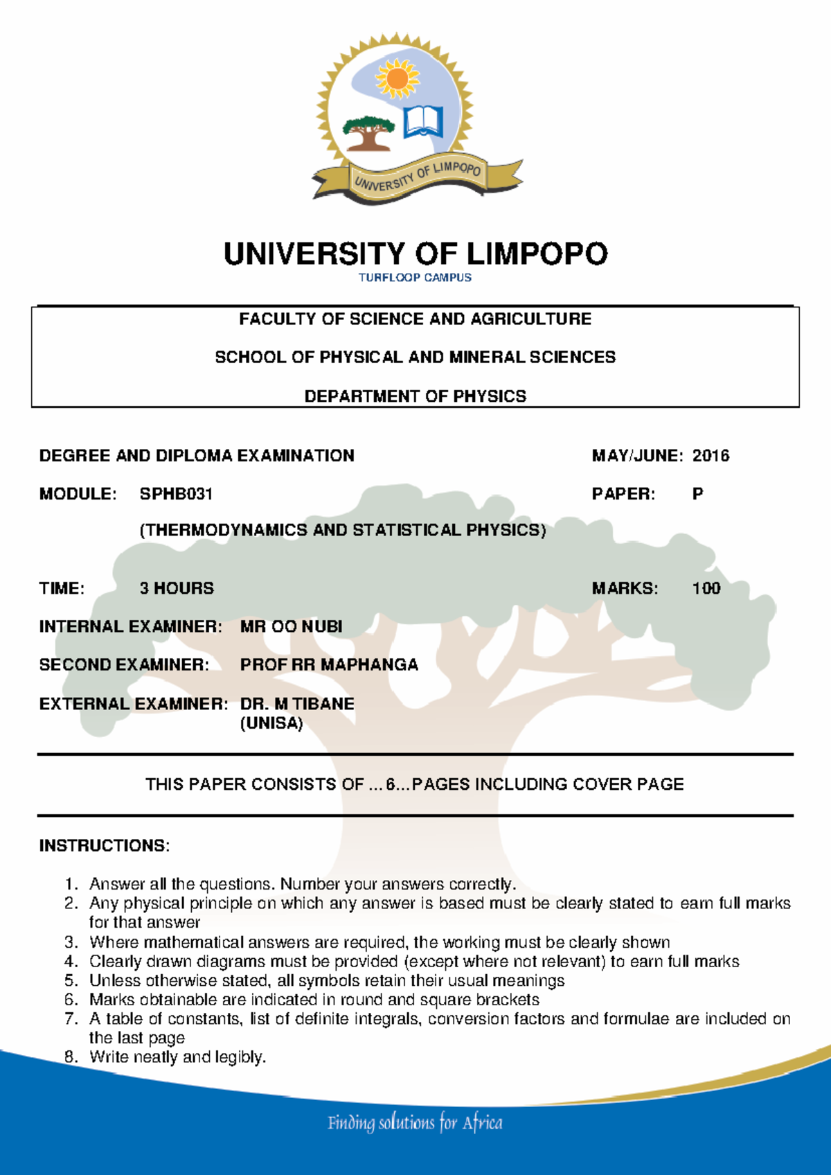 Final 28 25 May 2016, questions - UNIVERSITY OF LIMPOPO TURFLOOP CAMPUS ...
