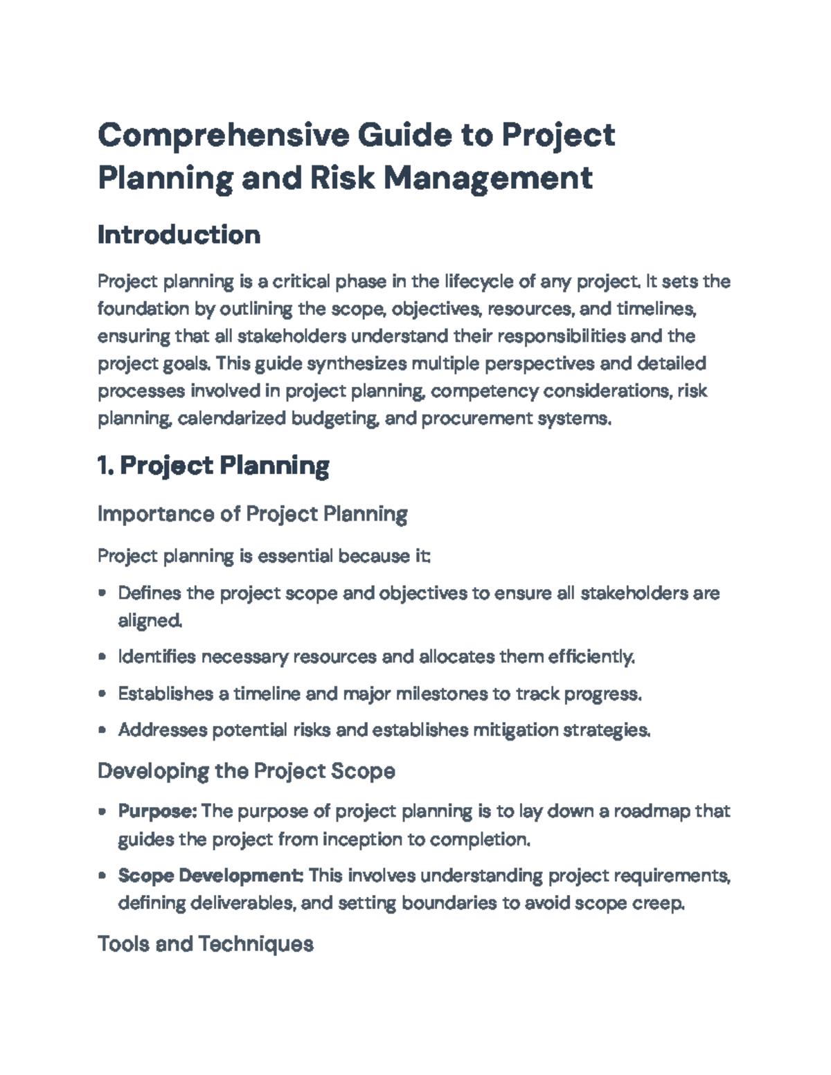Project Management and Risk Planning Guide - Comprehensive Guide to ...