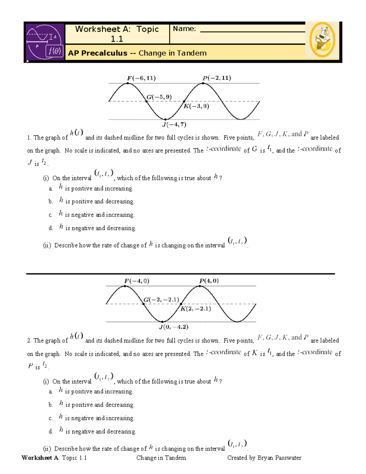 Wkst A: AP Precalculus Topic 1.1 - Change in Tandem 2024 Notes - Studocu