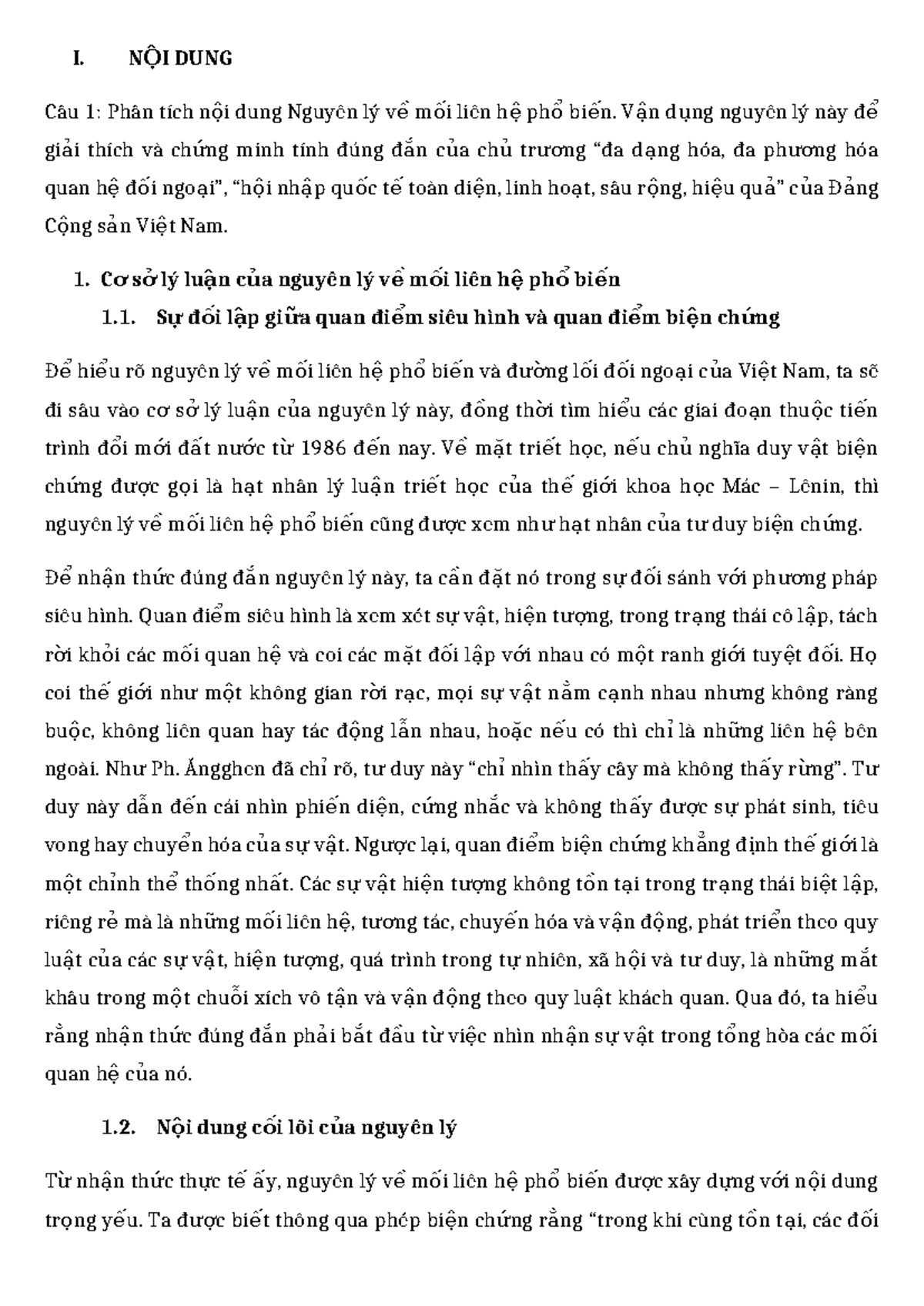 Tiểu luận triết học Mác - Lênin: Nguyên lý mối liên hệ phổ biến và Đối ...