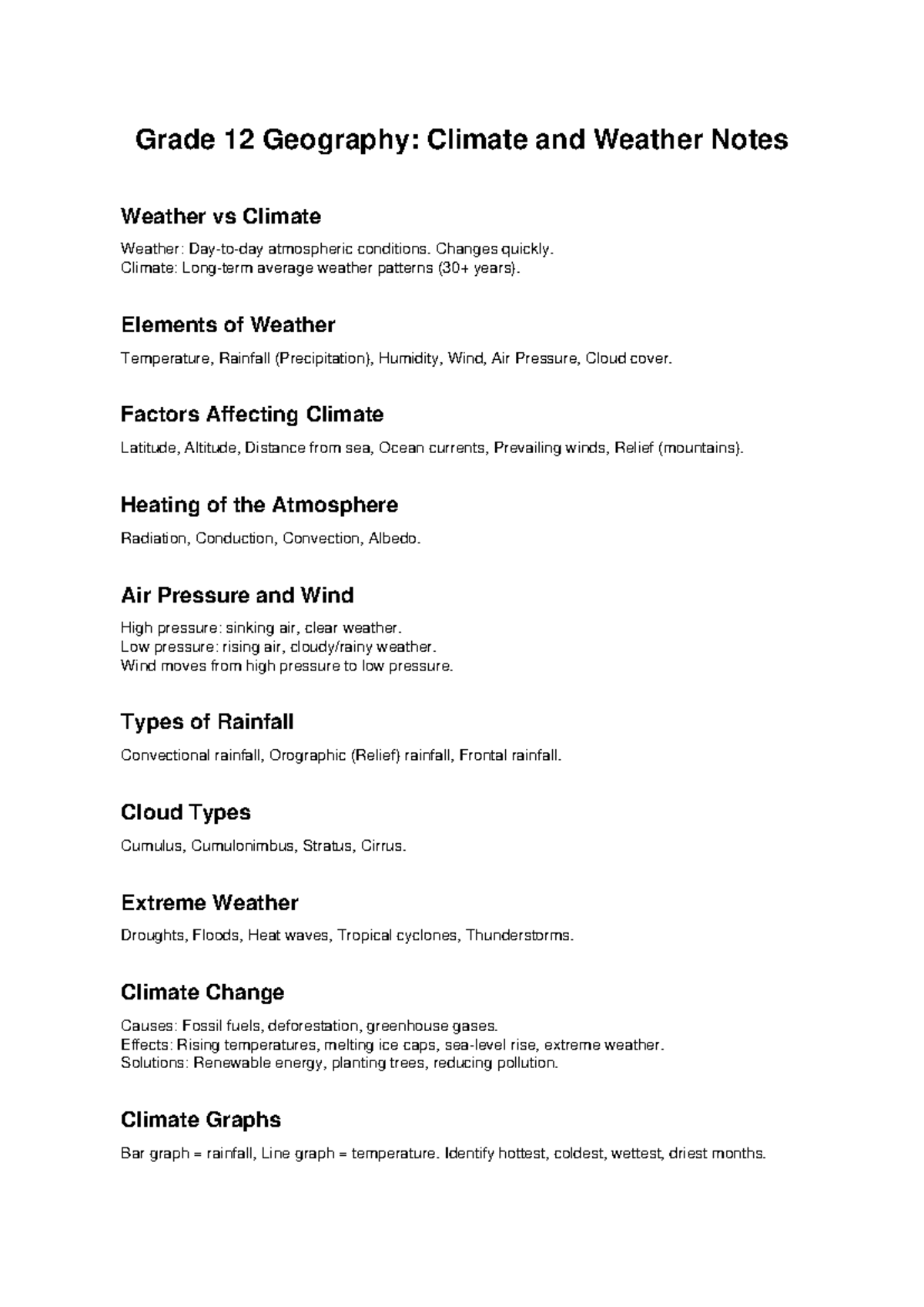 Grade 12 Geography: Climate and Weather Study Notes - Studocu