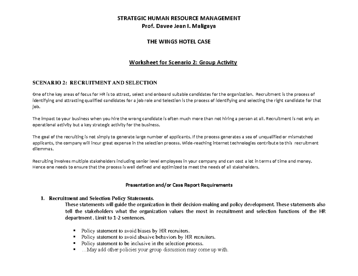 2023 Scenario 2 Worksheet: Recruitment & Selection Strategies - Studocu