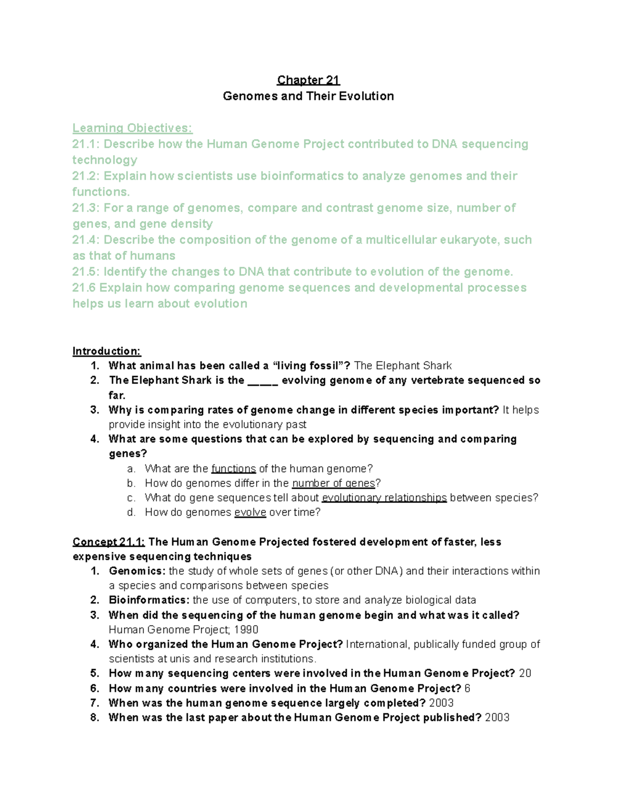 Chapter 21 Notes - Campbell Biology - Chapter 21 Genomes and Their ...