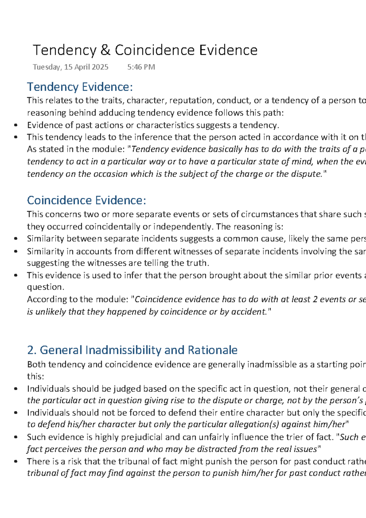 Tendency & Coincidence Evidence: Legal Principles and Implications ...