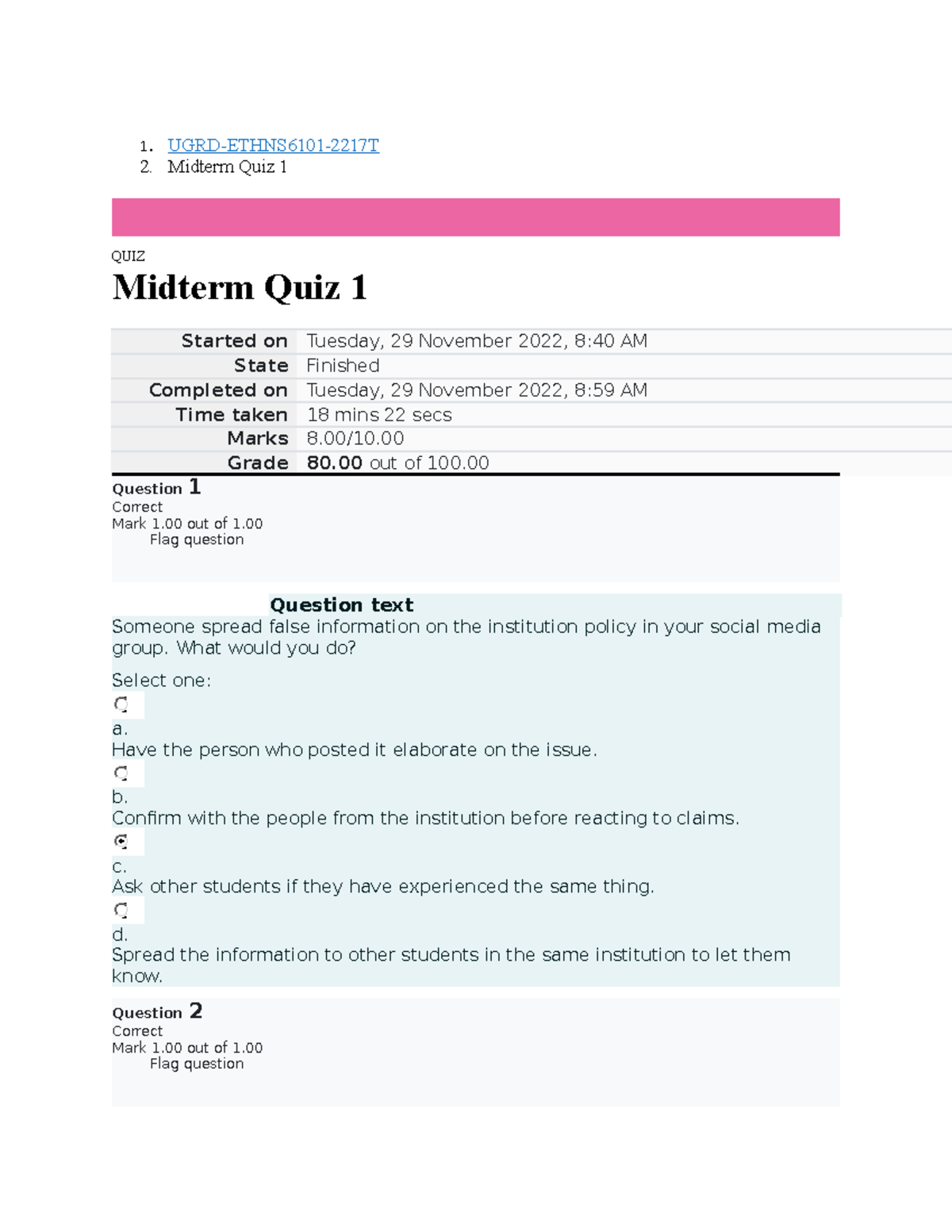 UGRD-ETHNS6101 Midterm Quiz 1 Study Questions and Answers - Studocu
