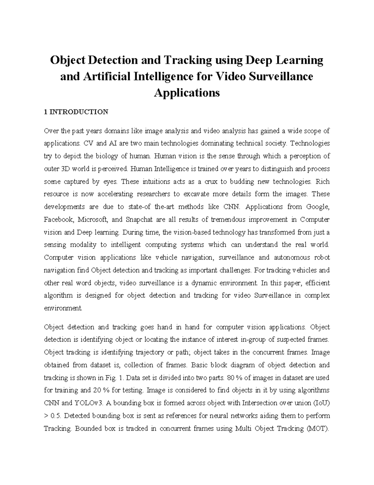 Object Detection and Tracking for Video Surveillance Applications (CS ...