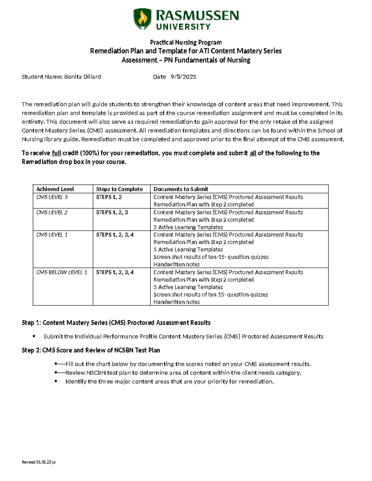 Remediation Plan Template for PN Fundamentals of Nursing (PN 101) - Studocu