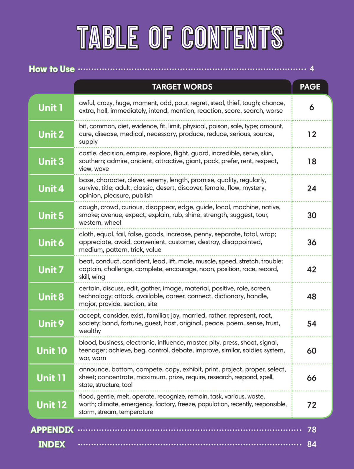 1000Basic 4 - TABLE OF CONTENTS How to Use 4 TARGET WORDS PAGE Unit 1 ...