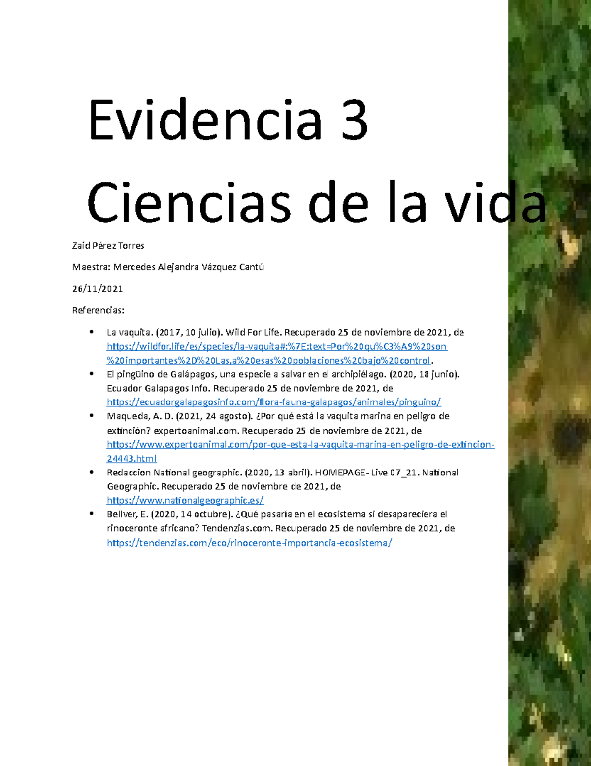 Evidencia 3 Ciencias de la vida - Zaid Pérez Torres Maestra: Mercedes ...