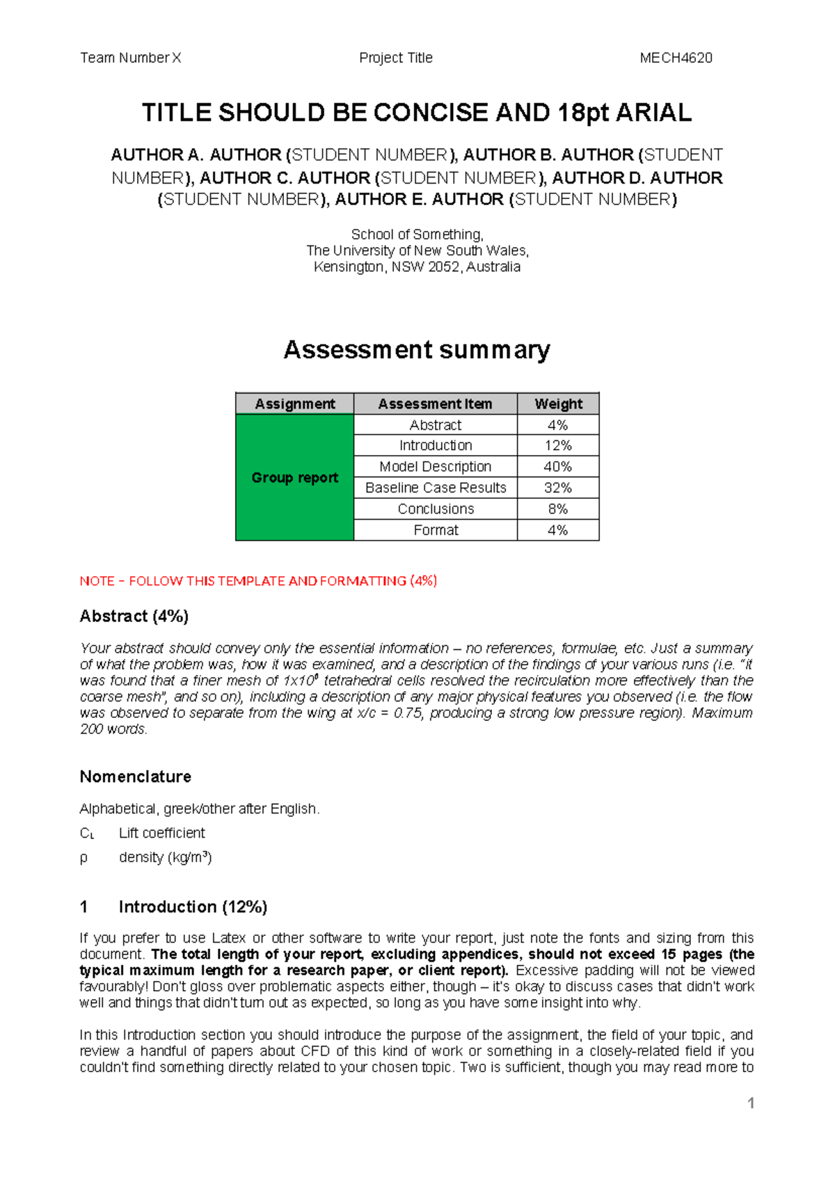 MECH4620 Group Report Template 2024 T3 - TITLE SHOULD BE CONCISE AND ...