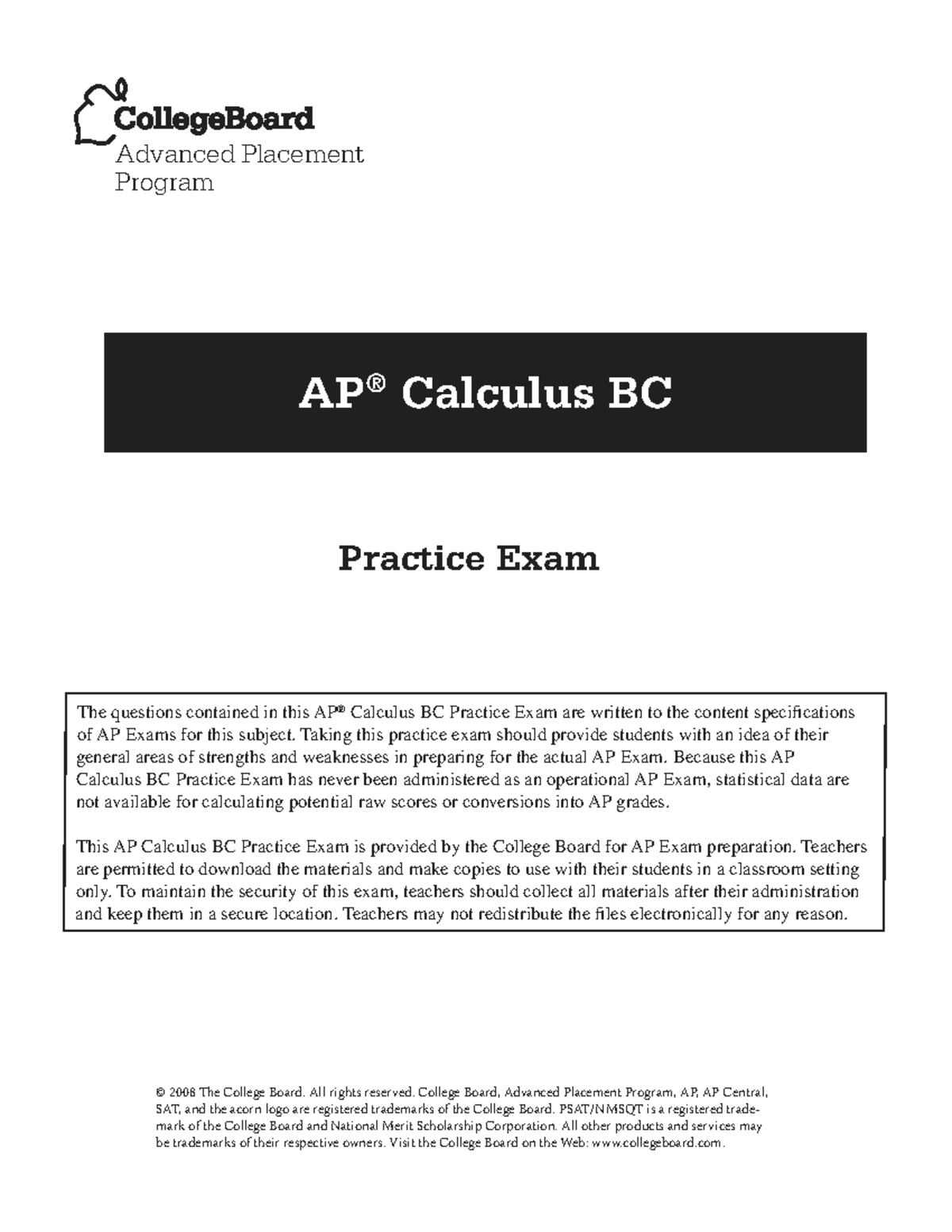AP Calculus BC Practice Exam: Full Length Test - Studocu