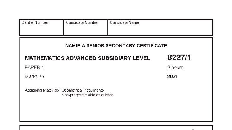AS Mathematics Paper 1 (8227-1) - NSSC 2021 Exam Guide - Studocu