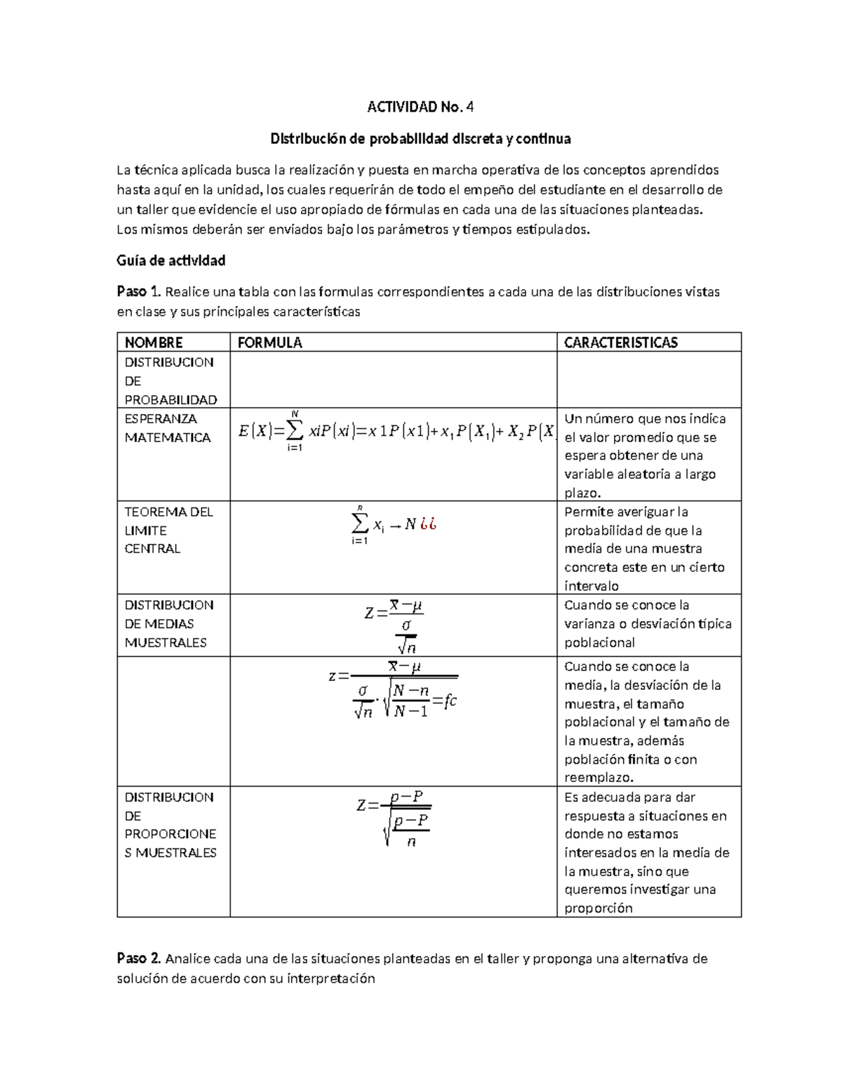 Actividad No - TALLER - ACTIVIDAD No. 4 Distribución de probabilidad ...
