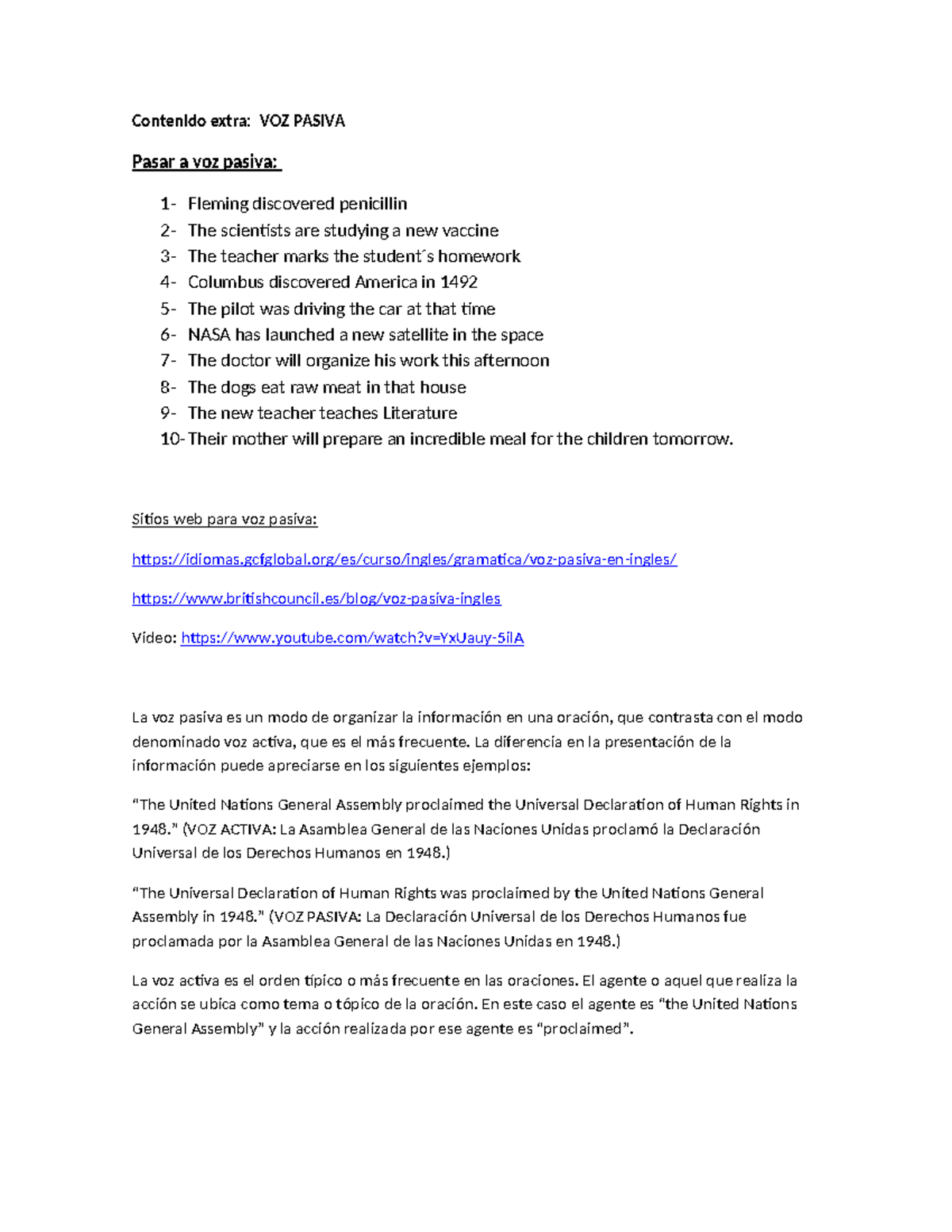 VOZ PASIVA: Ejercitación y Teoría en Gramática - Studocu