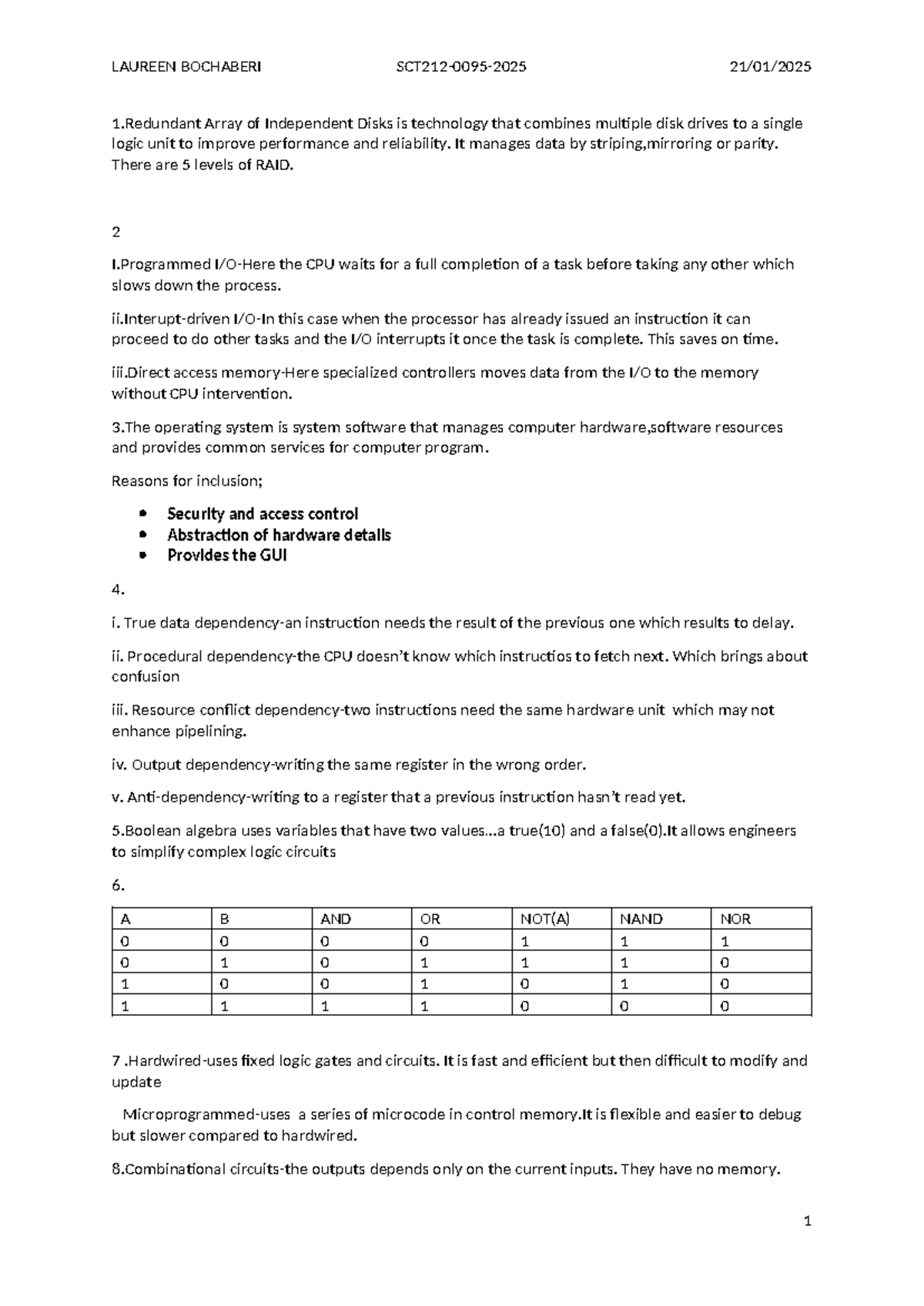 Computer Organization & Architecture Assignment: Key Concepts & Issues ...