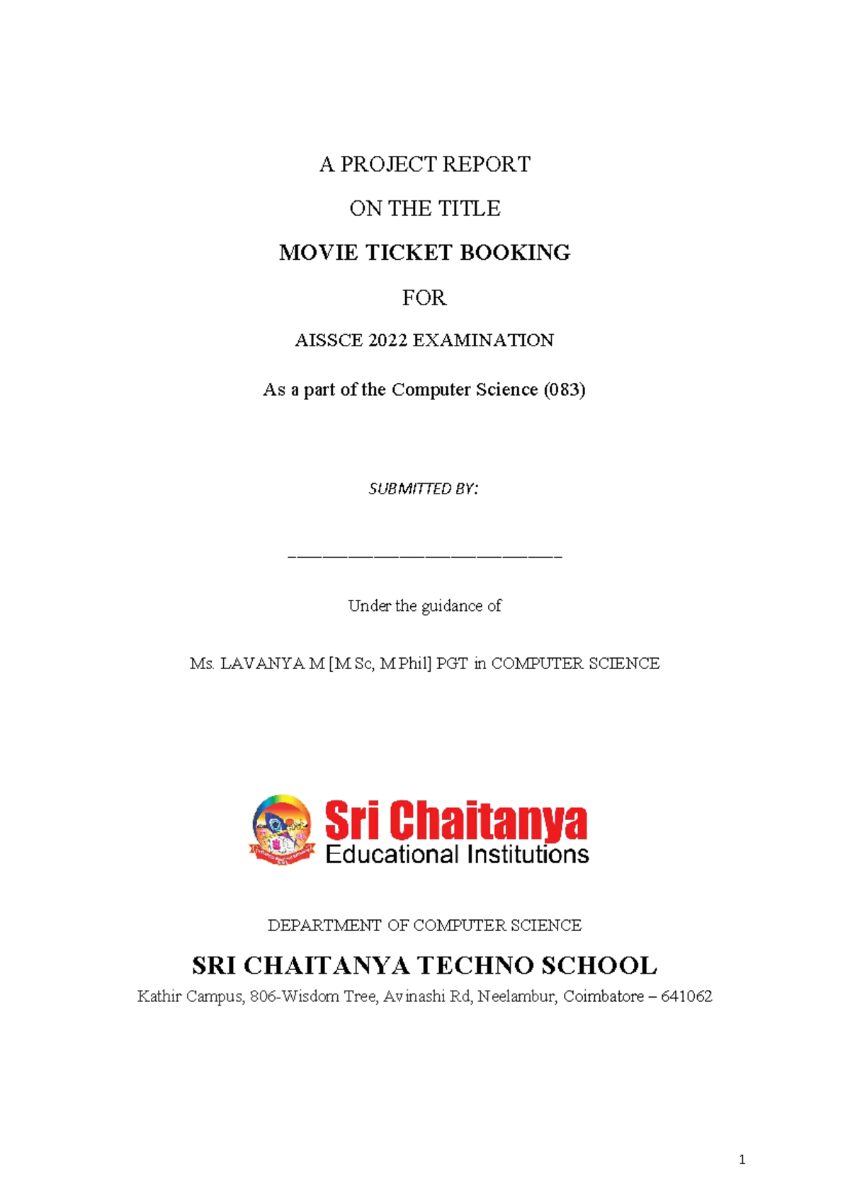 AISSCE 2022 Project Report: Movie Ticket Booking System (CS 083) - Studocu