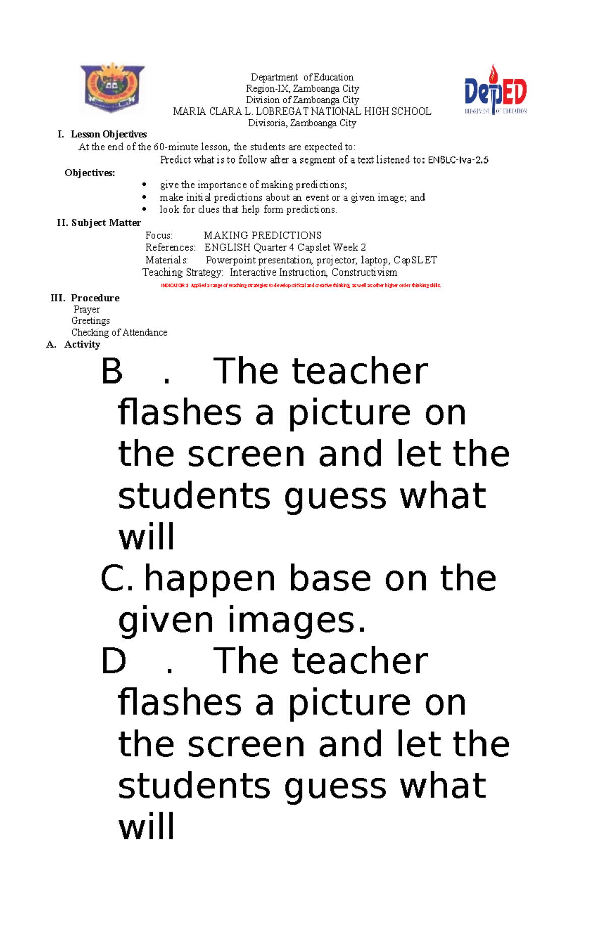 COT 4 - Making Predictions: Lesson Plan & Activities for English Class ...