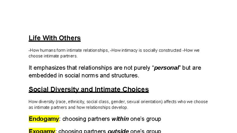 Sociology 101 Chapter 7 Notes: Intimacy, Family & Social Structures ...