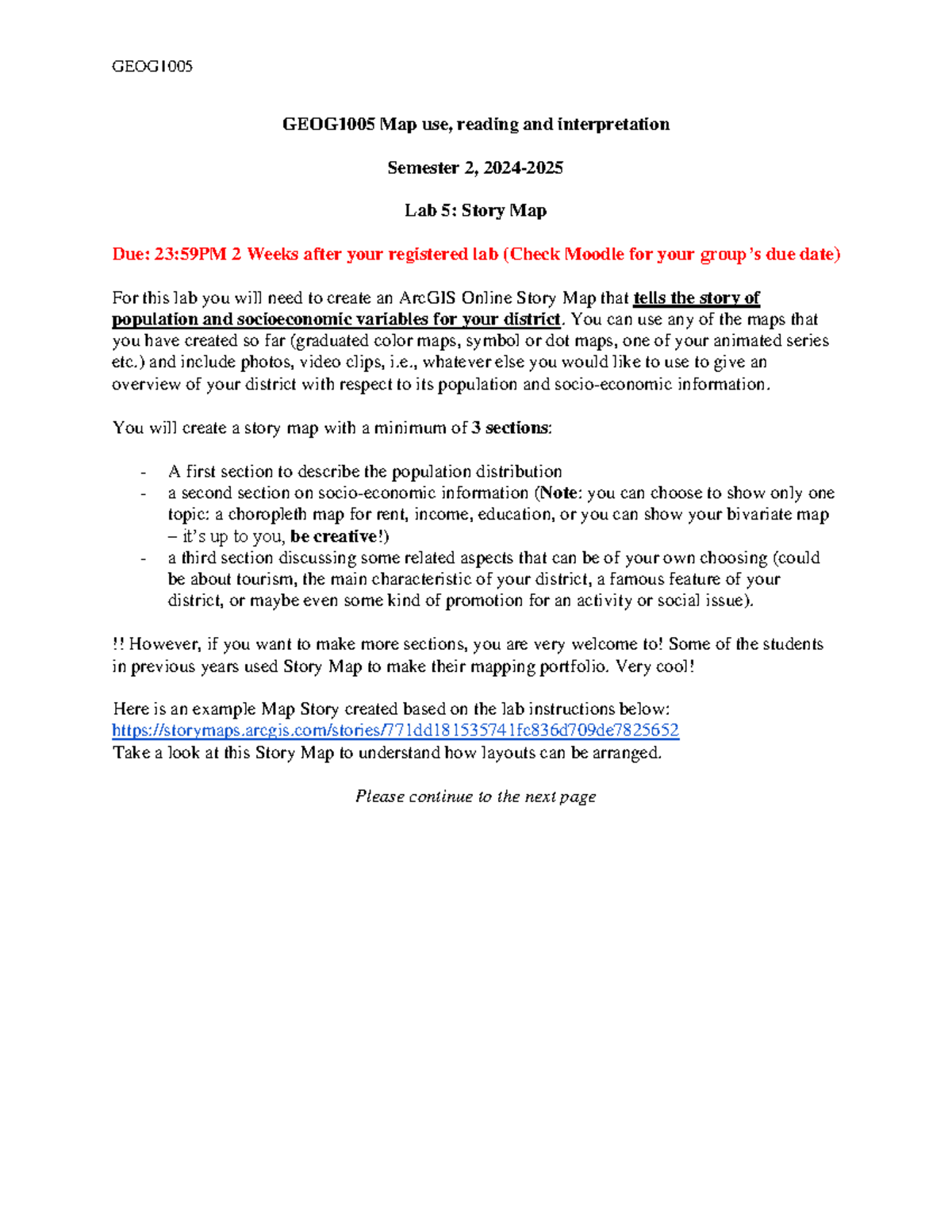 GEOG1005 Lab 5: Creating a Story Map on Population & Socioeconomic Data - Studocu