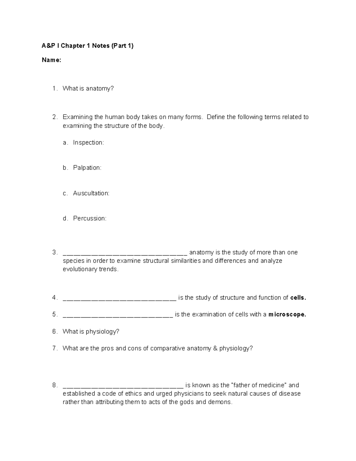A&P I Chapter 1 Notes: Foundations of Anatomy and Physiology - Studocu