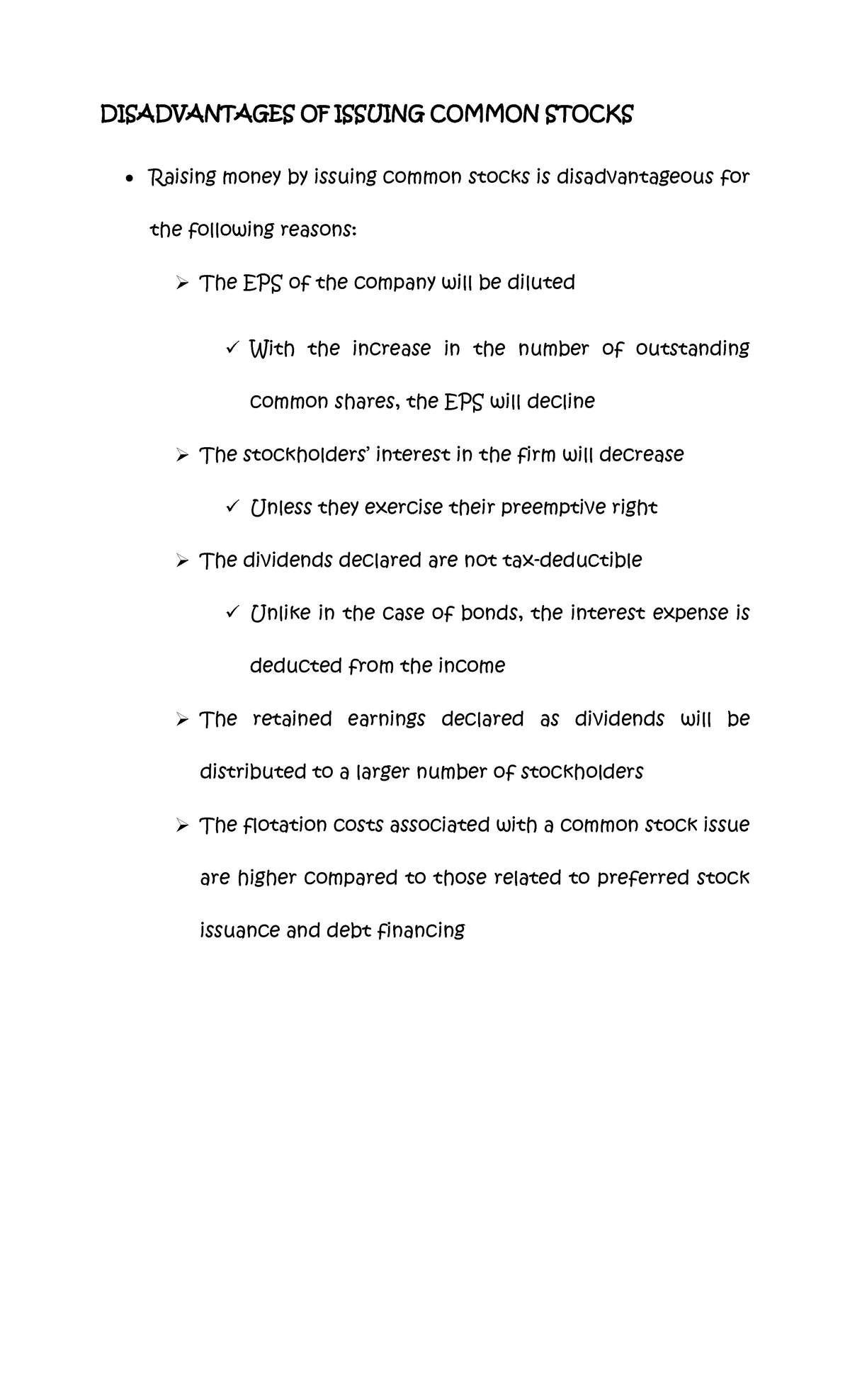 Disadvantages OF Issuing Common Stocks - DISADVANTAGES OF ISSUING ...