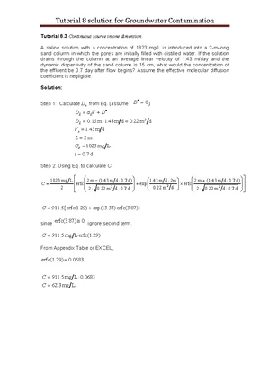 Tutorial Solution Chapter 7 Week 6 - Tutorial 5 solution for Well Hydraulics (2) Tutorial 7. The ...