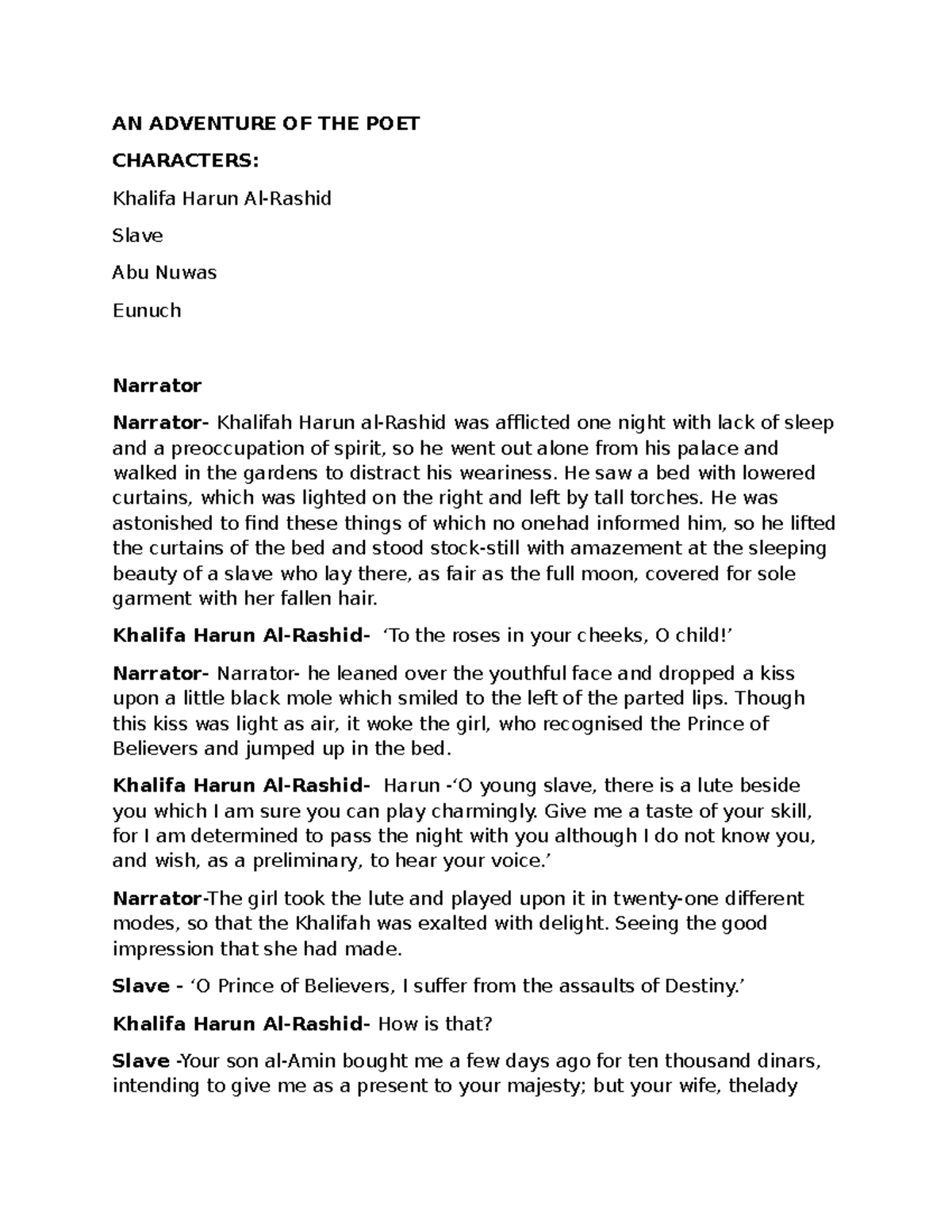 Khalifa Harun's Night Adventure: Characters & Themes Analysis - Studocu