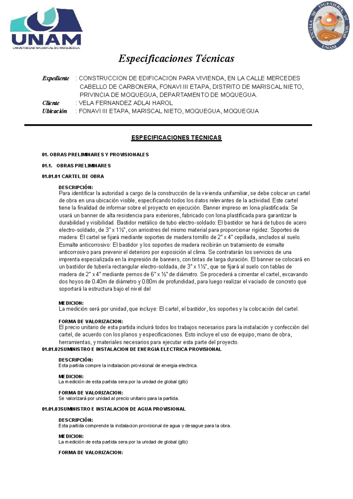 Especificaciones Técnicas de Construcción para Vivienda - FONAVI ETAPA - Studocu