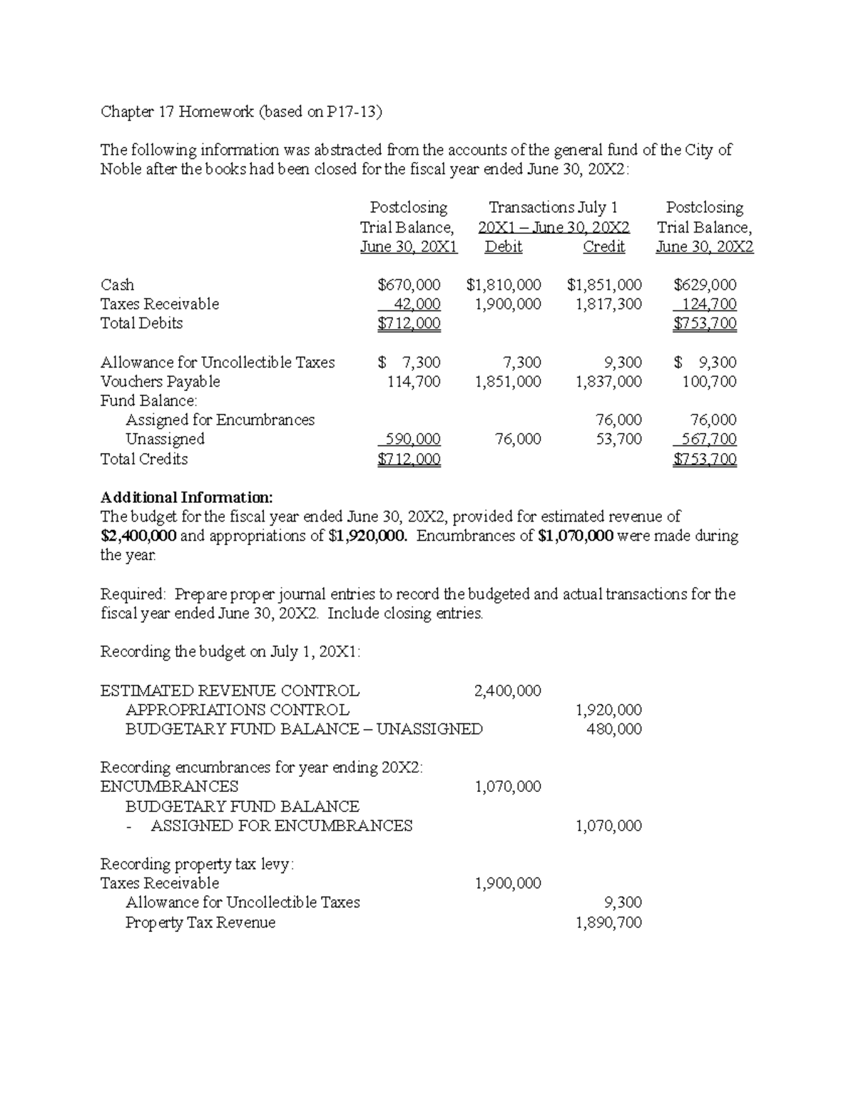 ACC 415: Homework 2 - Chapter 17 Homework (based on The following information was abstracted ...