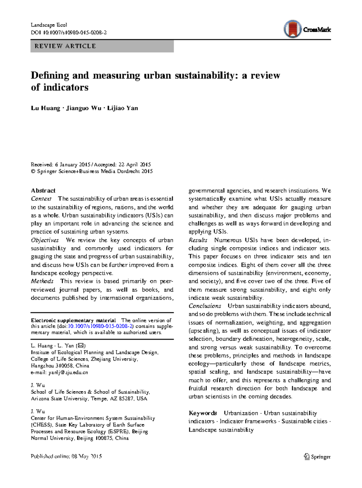 Review Article: Defining Urban Sustainability Indicators - Studocu