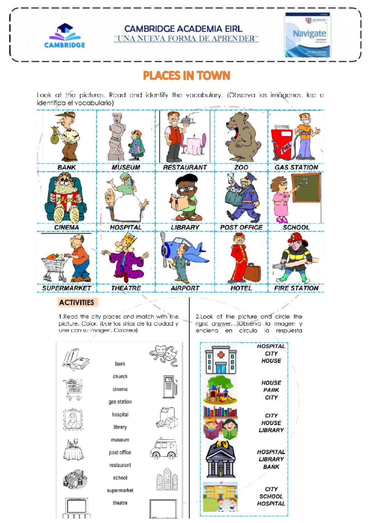 Places in Town - Vocabulary and Activities (BRITANICO CAMBRIDGE) - Studocu