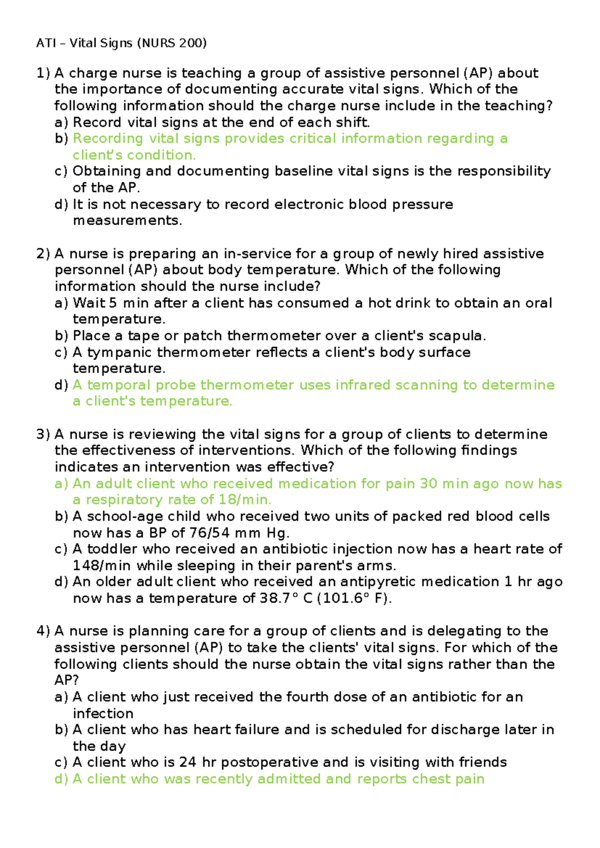 ATI Vital Signs Overview and Key Learning Points (NURS 200) - Studocu
