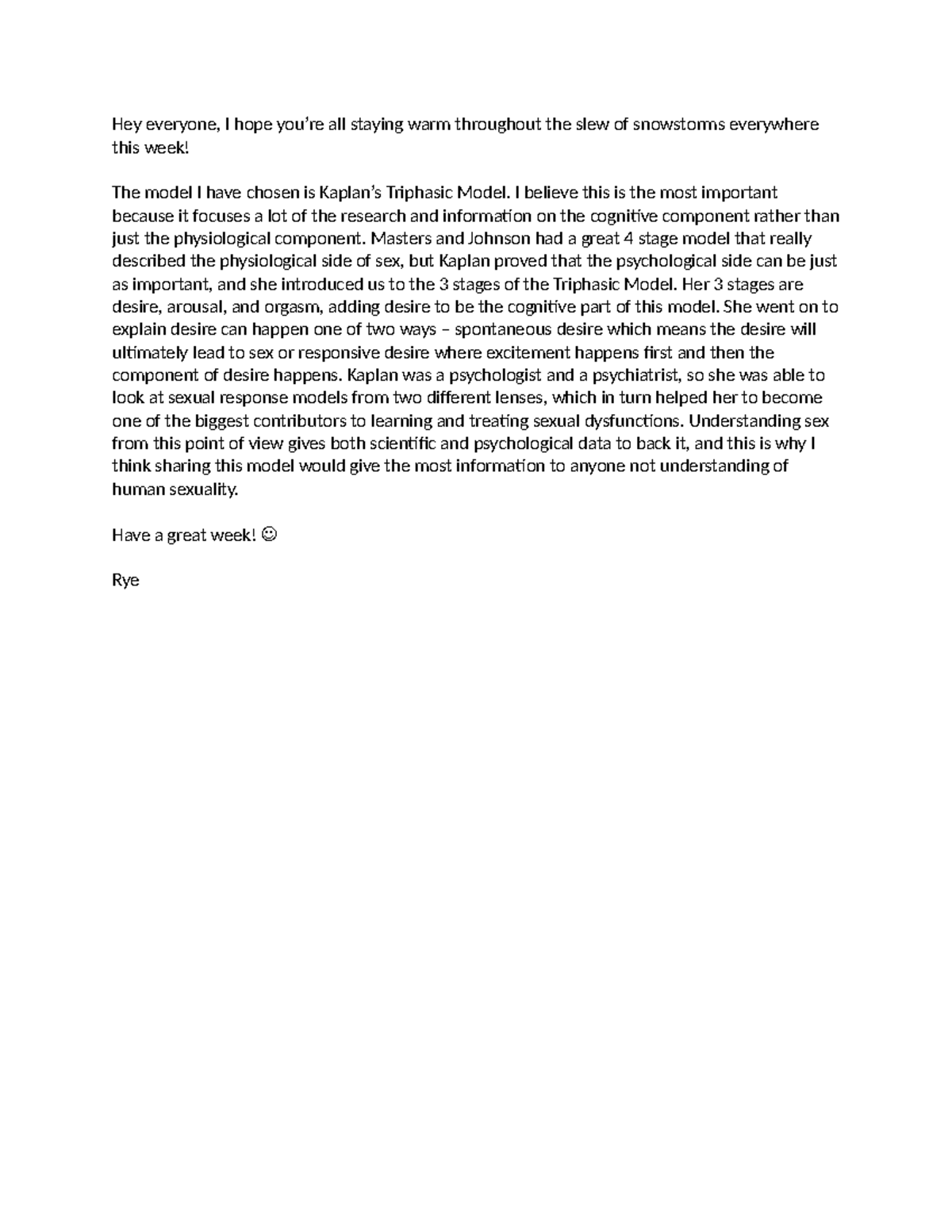 PSY 101: Discussion on Kaplan's Triphasic Model of Sexuality - Studocu