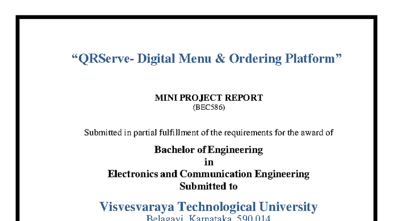 Digital Menu Ordering Mini Project Report (BEC586) - Studocu