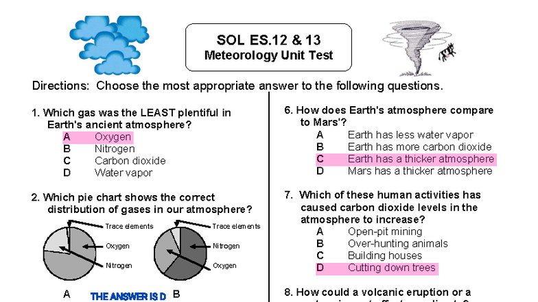 SOL ES.12 13 Meteorology Unit Test: Atmosphere Bellringer Questions ...