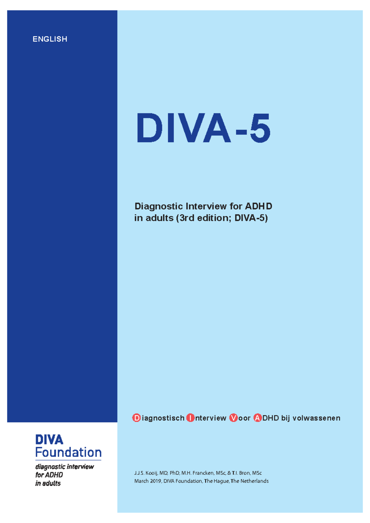 Diagnostic Interview for ADHD in Adults (3rd Ed.) - DIVA-5 - Studeersnel