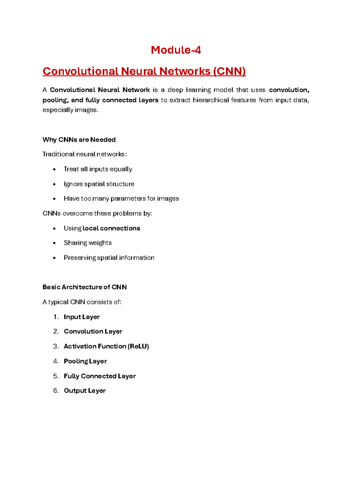 BCA701 Convolutional Neural Networks: Key Concepts & Architecture - Studocu