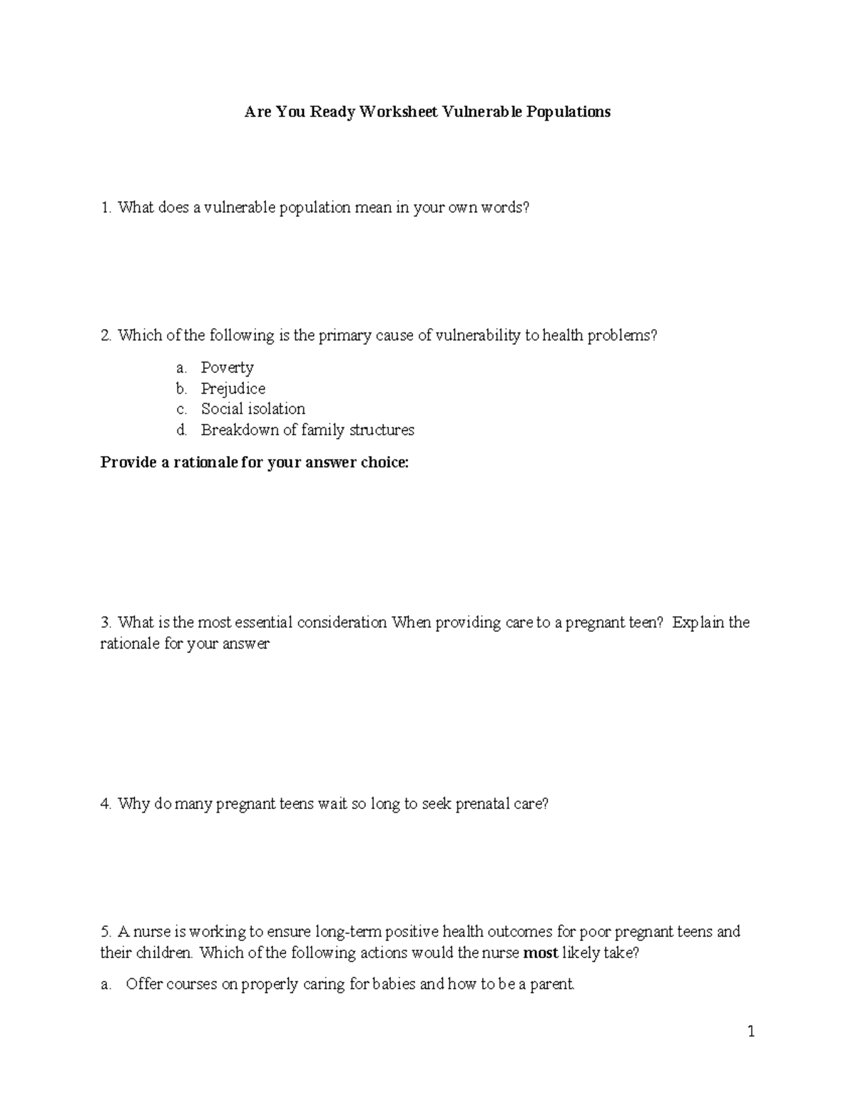 Worksheet Vulnerable Populations - What does a vulnerable population ...