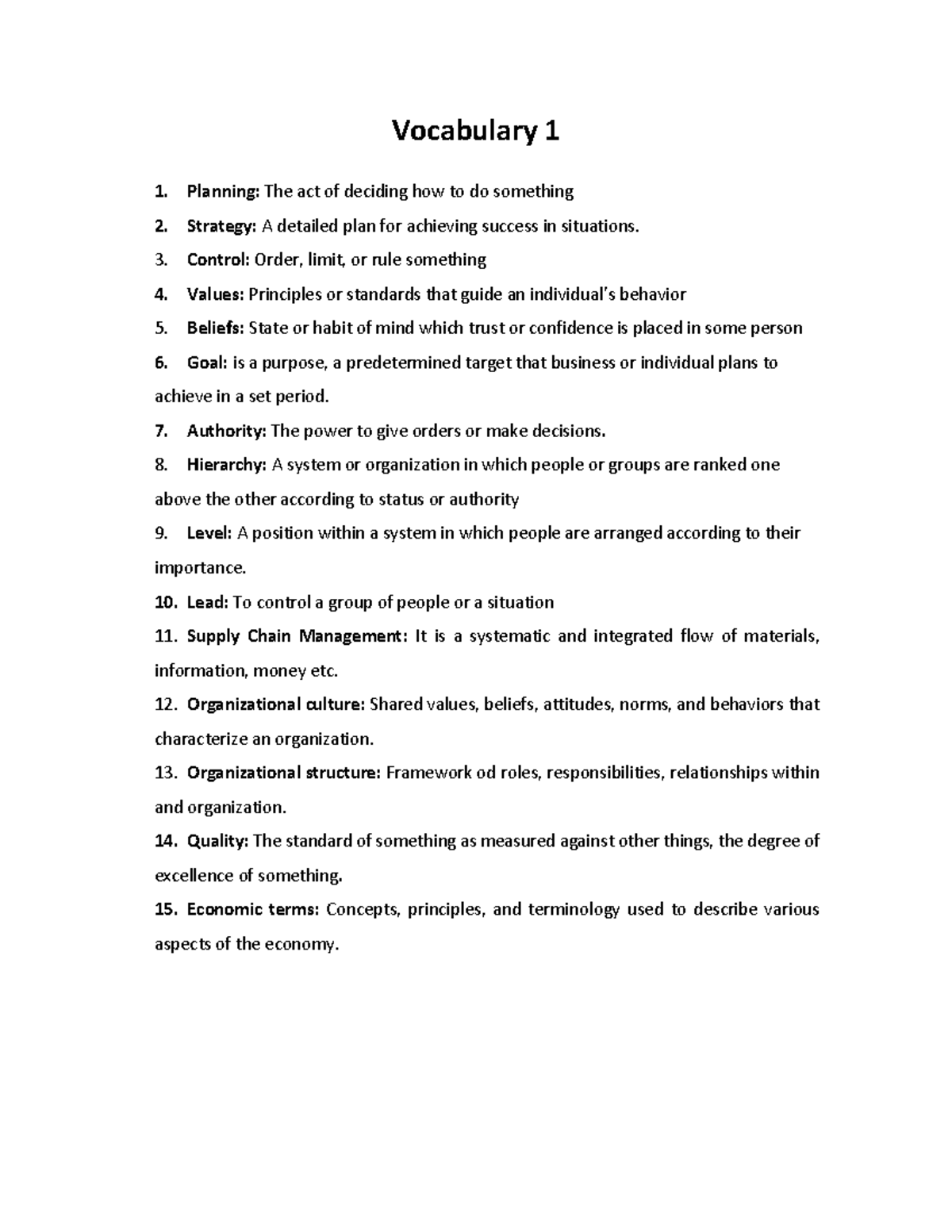 A11 Vocabulary: Key Terms in Planning and Management - Studocu