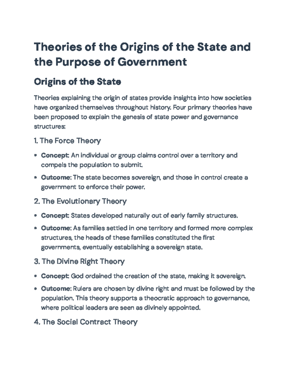 Theories of State Origins and Purpose of Government (POL101) - Theories ...