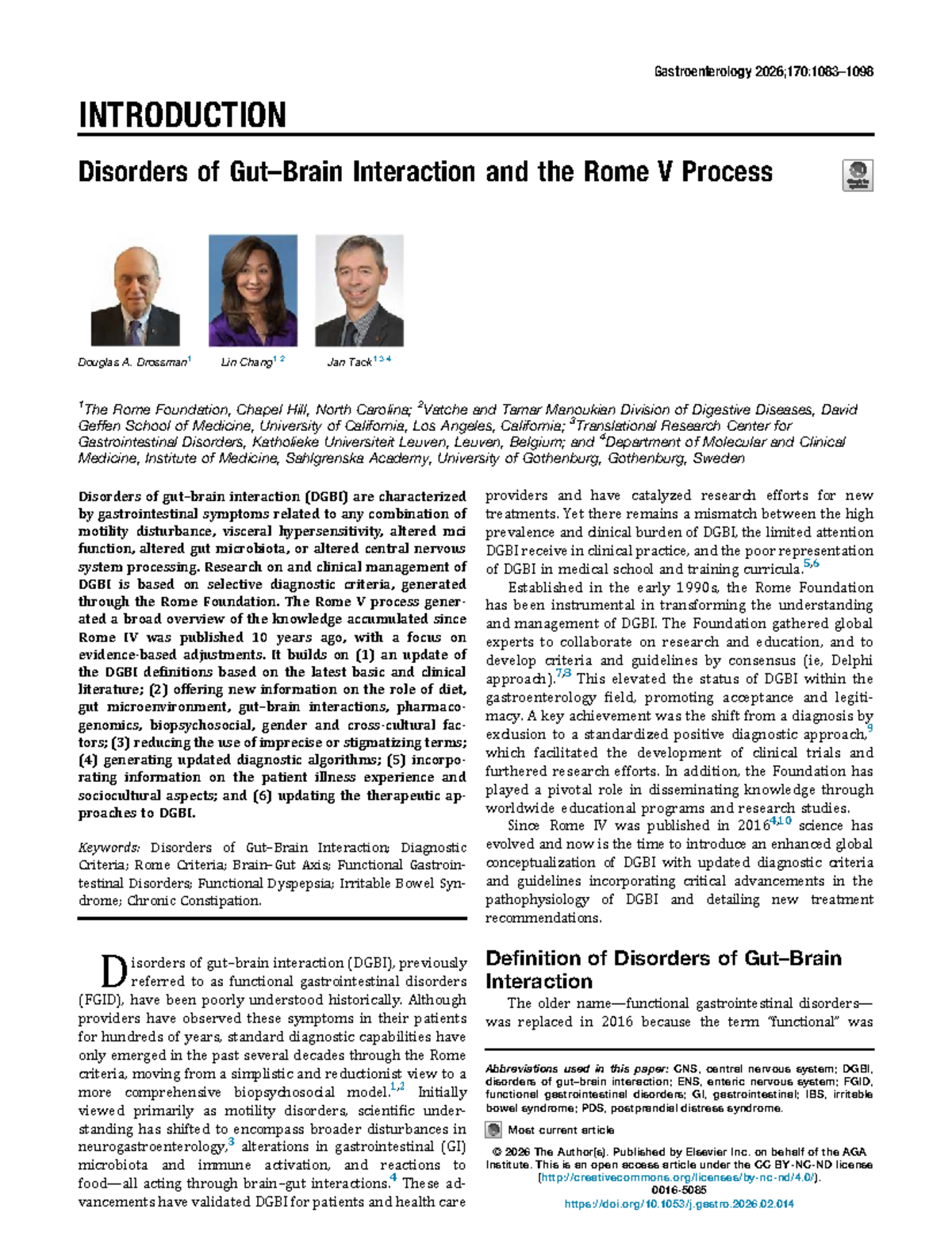 Gastroenterology 170: Disorders of Interaction and the Rome V Process ...