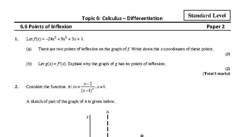 Standard Level Calculus SL Topic 6: Points of Inflexion Analysis - Studocu