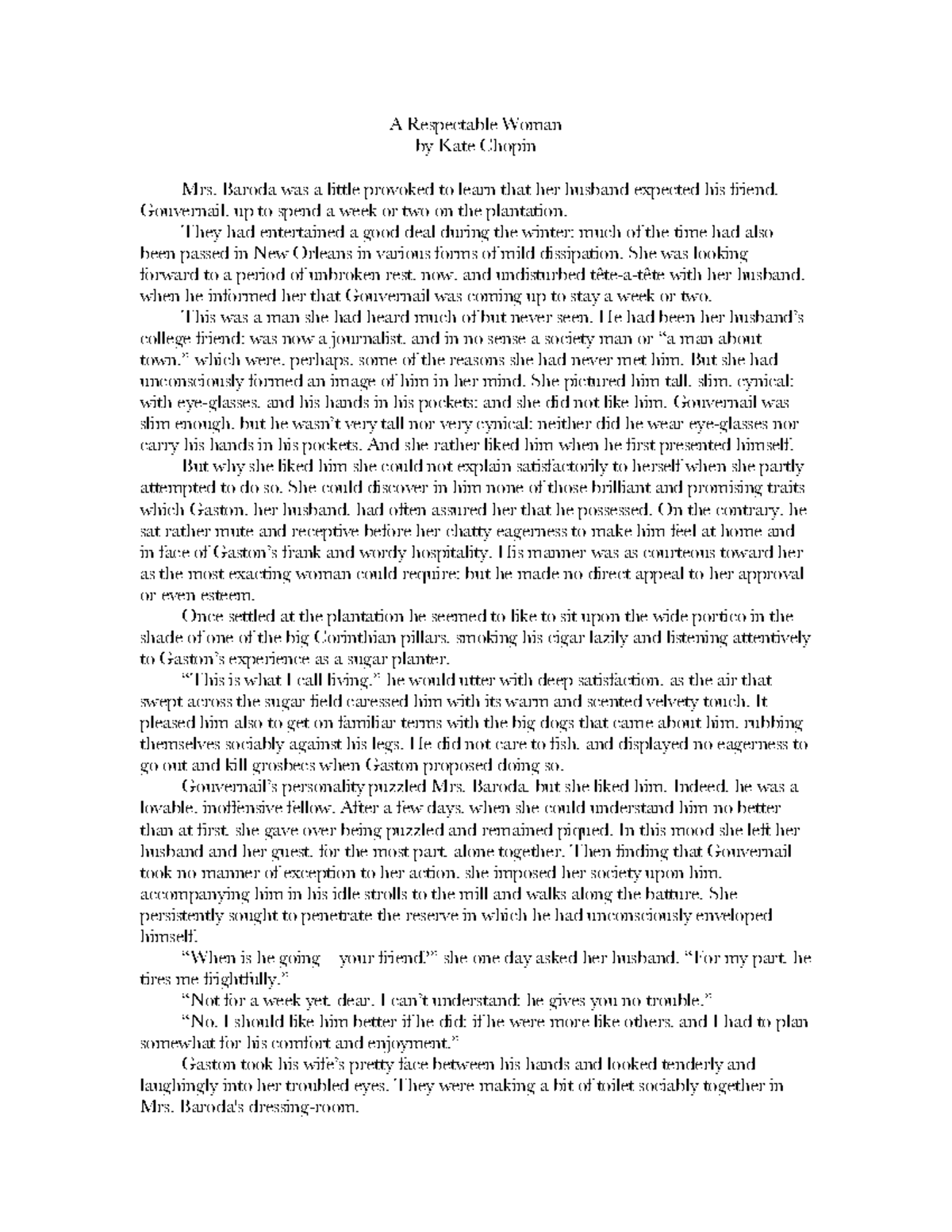 A Respectable Woman: Analysis of Kate Chopin's Themes and Characters ...