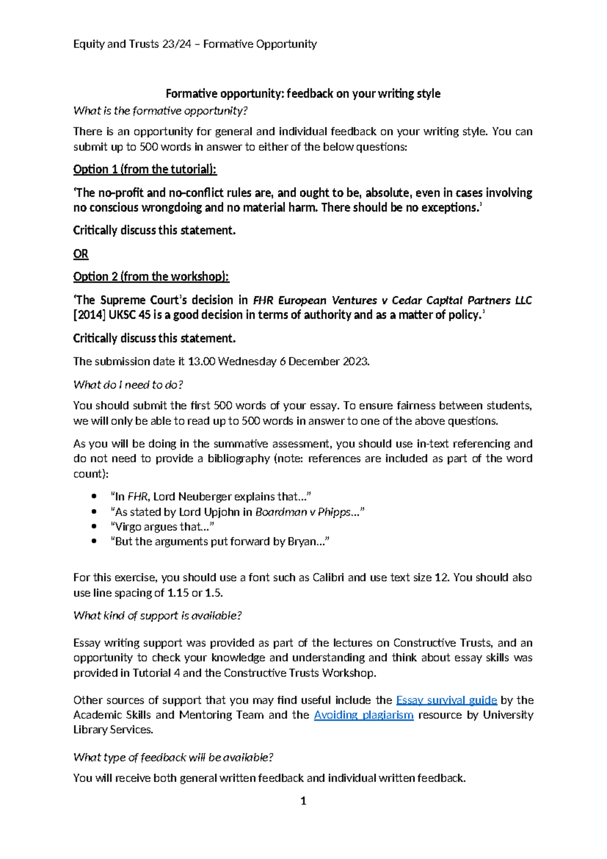 Formative - Student Guidance - English - Tagged - Equity and Trusts 23/ ...